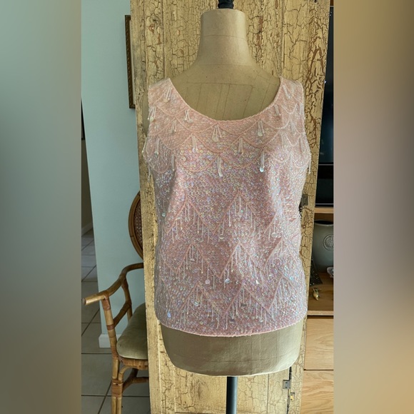 The May Co | Tops | Vintage The May Co Pink Beaded Top | Poshmark